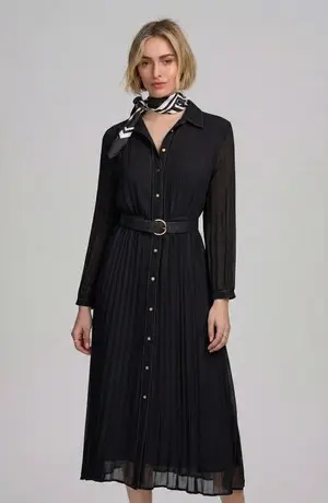 ELLE COLLECTION Woven Pleated Dress - Black