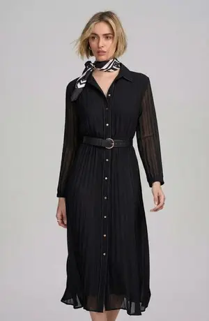 ELLE COLLECTION Woven Pleated Dress - Black