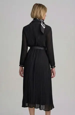 ELLE COLLECTION Woven Pleated Dress - Black