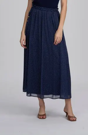 ELLE COLLECTION Printed Chiffon Skirt - Navy Multi