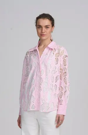 ELLE COLLECTION Lace Striped Shirt - Pink Multi