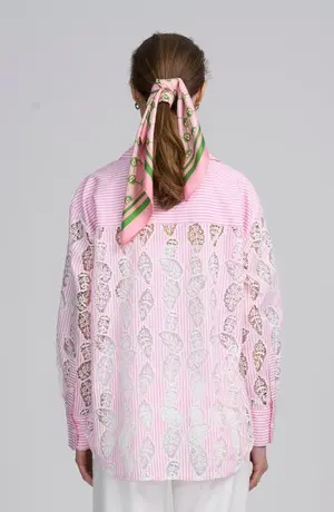 ELLE COLLECTION Lace Striped Shirt - Pink Multi