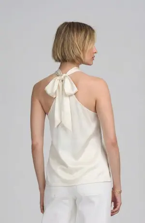 ELLE COLLECTION Woven Halter Hardware Top - Ivory