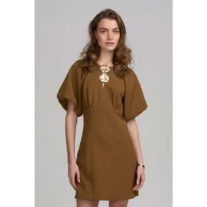 ELLE COLLECTION Balloon Sleeve Dress - Gold