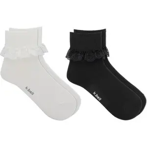 K BELL SOCKS Lace Trim Quarter Socks 2 Pack - Asst
