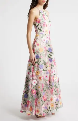 Eliza J Embroidered Sleeveless Gown - Blush Multi