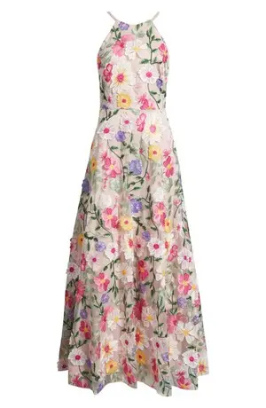 Eliza J Embroidered Sleeveless Gown - Blush Multi