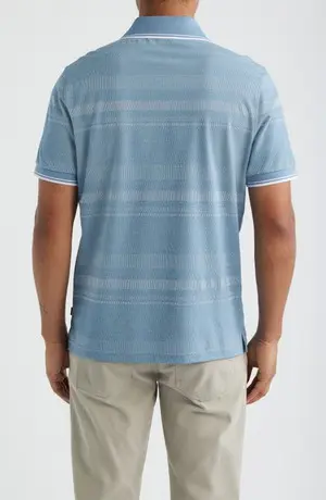 Bugatchi Textured Stripe Johnny Collar Polo - Peacock