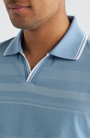Bugatchi Textured Stripe Johnny Collar Polo - Peacock