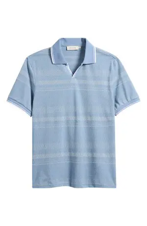 Bugatchi Textured Stripe Johnny Collar Polo - Peacock