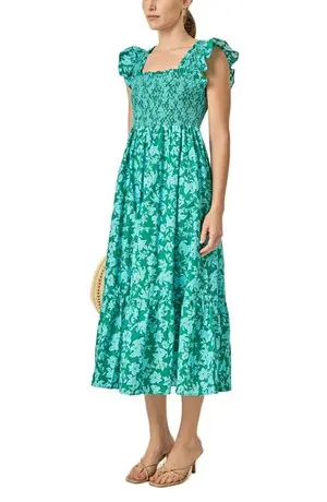 English Factory Printed Smocked Cotton Midi Dress
