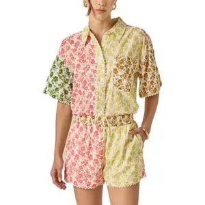 English Factory Colorblock Floral Print Shirt