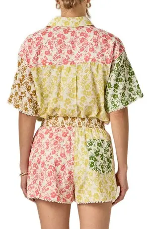English Factory Colorblock Floral Print Shirt