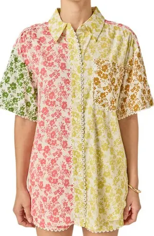 English Factory Colorblock Floral Print Shirt