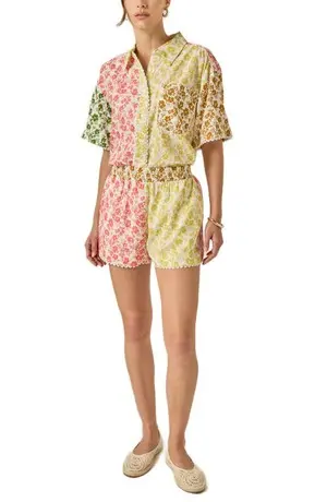English Factory Colorblock Floral Print Shirt