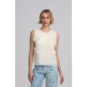 ELLE COLLECTION Floral Appliqué Shell - Blush