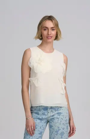 ELLE COLLECTION Floral Appliqué Shell - Blush