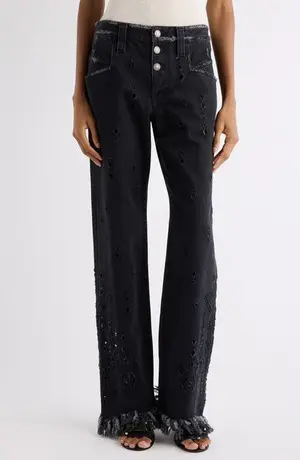 Isabel Marant Étoile Amia Fray Hem Broderie Anglaise Flare Leg Jeans