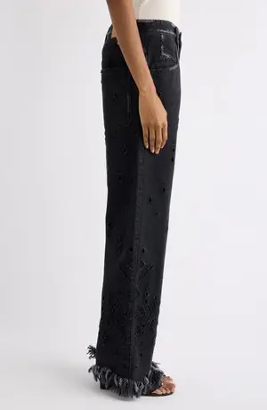 Isabel Marant Étoile Amia Fray Hem Broderie Anglaise Flare Leg Jeans