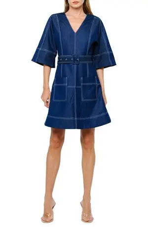 CIEBON Polly Topstitch Detail Dress - Navy