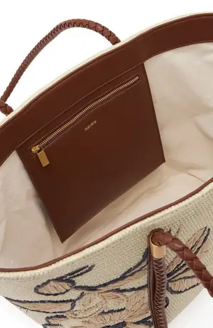 REISS Rae Embroidered Straw Tote
