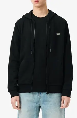 Lacoste Cotton Fleece Zip Hoodie - Black