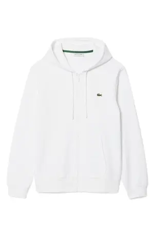 Lacoste Cotton Fleece Zip Hoodie - White