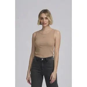 ELLE COLLECTION Logo Tank Two Pack - Mocha/navy