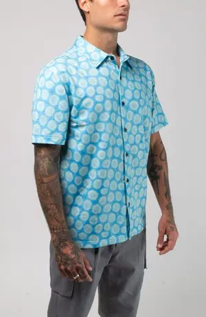 VAST Aqua Terra Mid Century Modern Tech Short Sleeve Performance Button-up Shirt