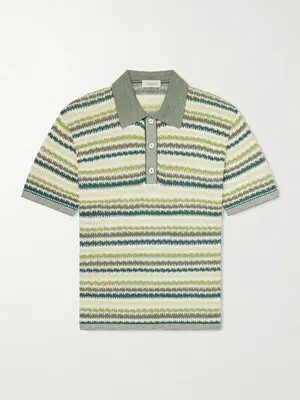 PIACENZA CASHMERE 1733 Striped Silk And Linen-blend Polo Shirt - Green
