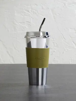 Christofle Leather-trimmed Stainless Steel Coffee Cup - Silver