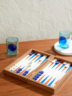 THE CONRAN SHOP Milos Wood And Leather Travel Backgammon Set