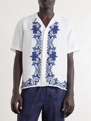 Orlebar Brown Maitan Mirabello Camp-collar Printed Linen Shirt - White