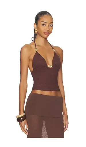 TIGER MIST Textured Halter Top With Embellished Bust