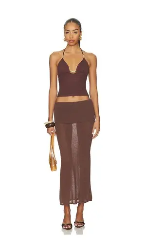 TIGER MIST Textured Halter Top With Embellished Bust