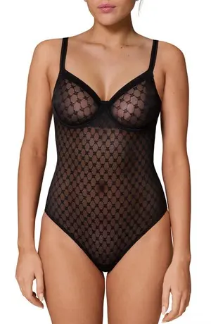 Simone Perele Plume Embroidered Underwire Shaping Bodysuit - Black