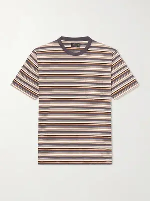 BEAMS Striped Cotton-jersey T-shirt - Brown
