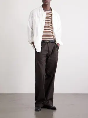 BEAMS Striped Cotton-jersey T-shirt - Brown