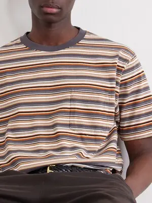 BEAMS Striped Cotton-jersey T-shirt - Brown
