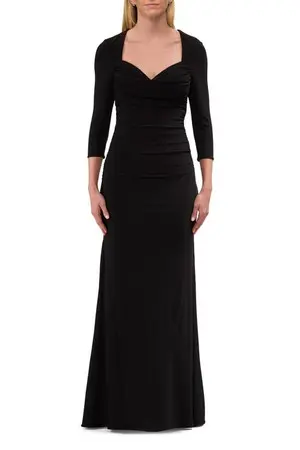La Femme Ruched Jersey Dress With Sweetheart Neckline - Black