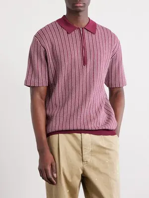 BEAMS Jacquard-knit Cotton Half-zip Polo Shirt