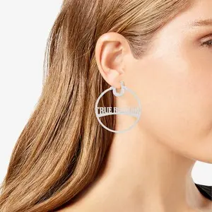 True Religion Logo Hoop Earrings - Silver Tone