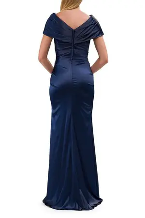 La Femme Off-the-shoulder Ruched Evening Gown