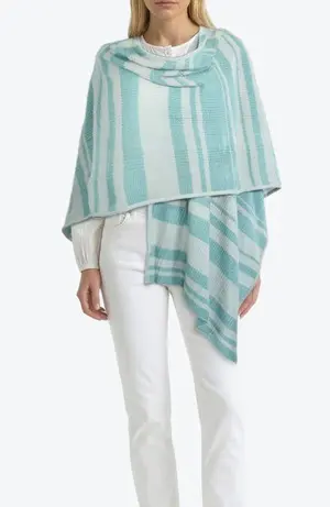 Portolano Cashmere Lightweight Striped Shawl Silver Cloud/silver Blue