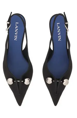LANVIN Affinity Arch Slingback With Rhinestone Piercing Detail - Black