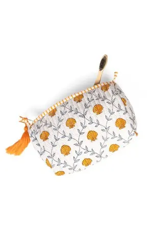 INNER CHILD Seashell Blockprint Makeup Bag Set Of 3 - Seashell Blue