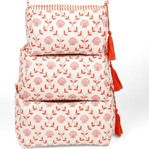 INNER CHILD Seashell Blockprint Makeup Bag Set Of 3 Seashell Pink