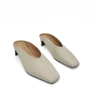 AMIE RAFA Junie Heeled Leather Mule - Bone