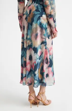 Lela Rose Abstract Floral Chiffon A-line Skirt