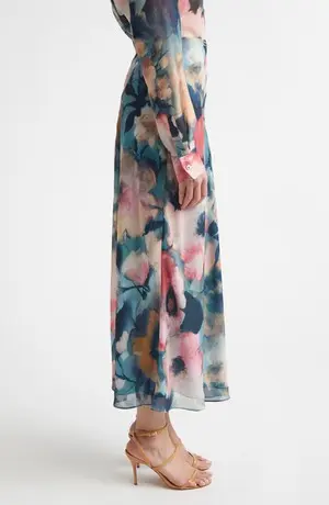 Lela Rose Abstract Floral Chiffon A-line Skirt